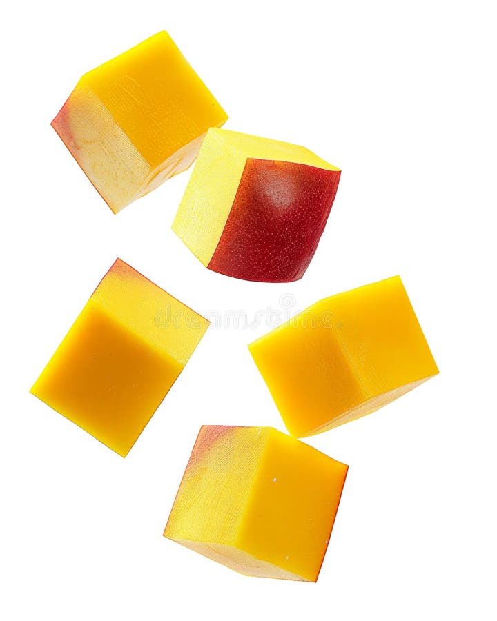 High-Quality PNG Mango Cubes Falling Isolated on White Background Stock ...