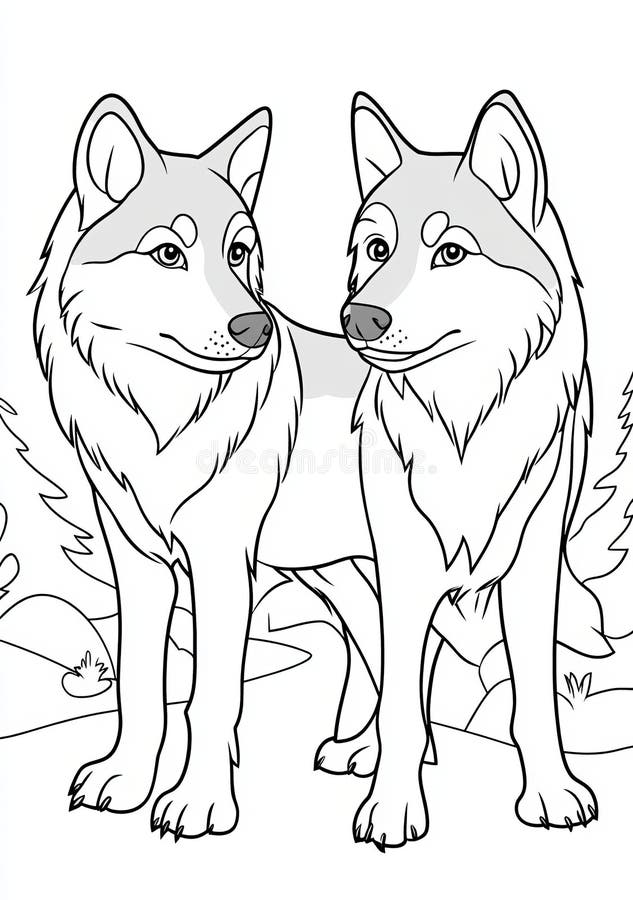 High Quality Print of a Cartoon Wolves Colouring Page at 300 Dpi on A4 ...