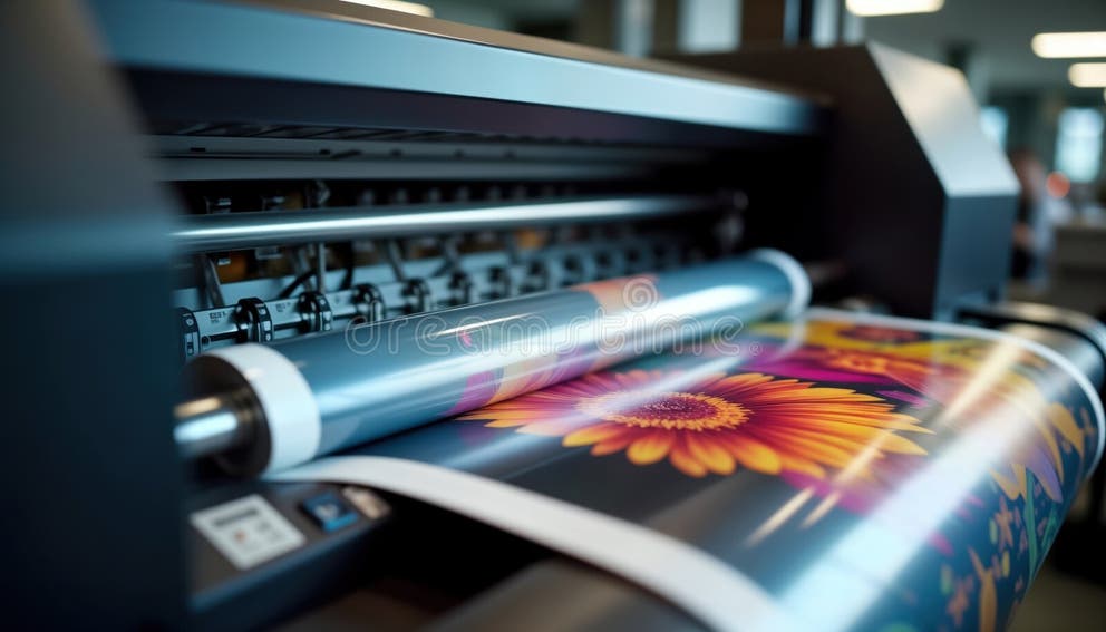 High-quality Printer Produces Vibrant Colorful Prints. Close-up View ...