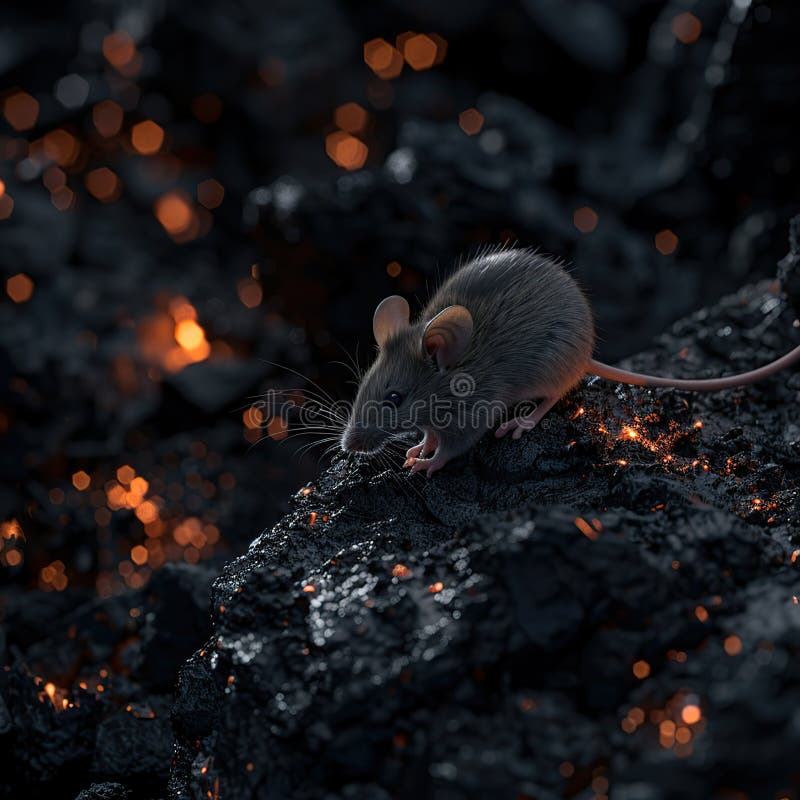 High Quality Product Shot of a Mouse on Jagged Rocks, Illuminated by ...