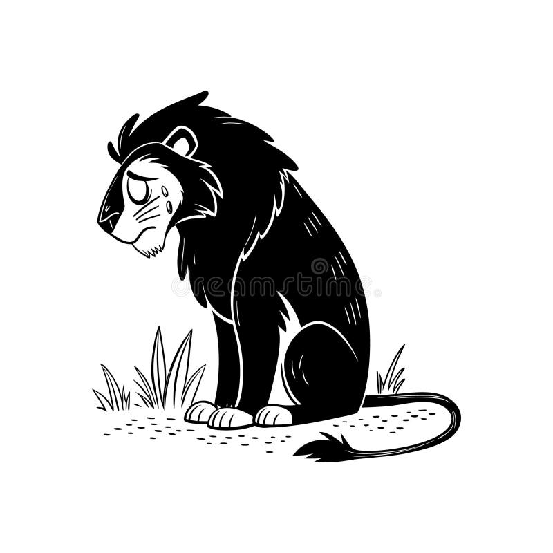 High-Quality Sad Lion Black Vector Illustration Stock Vector ...