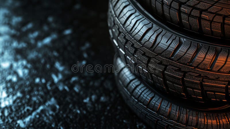 High-quality Tire Stack Against a Black Background Showcasing ...