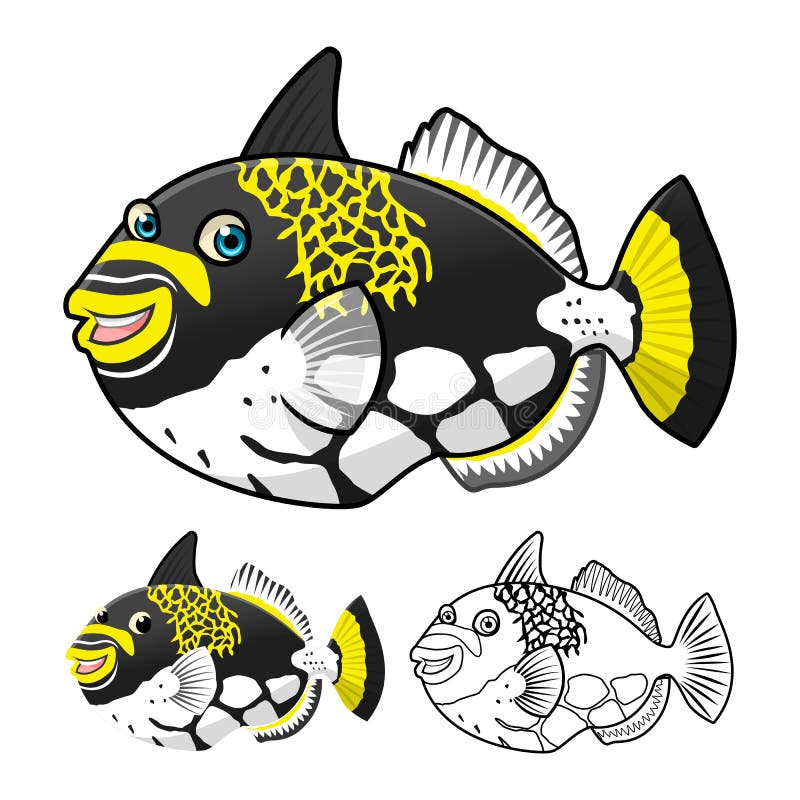 High Quality Triggerfish Cartoon Character Include Flat Design and Line ...