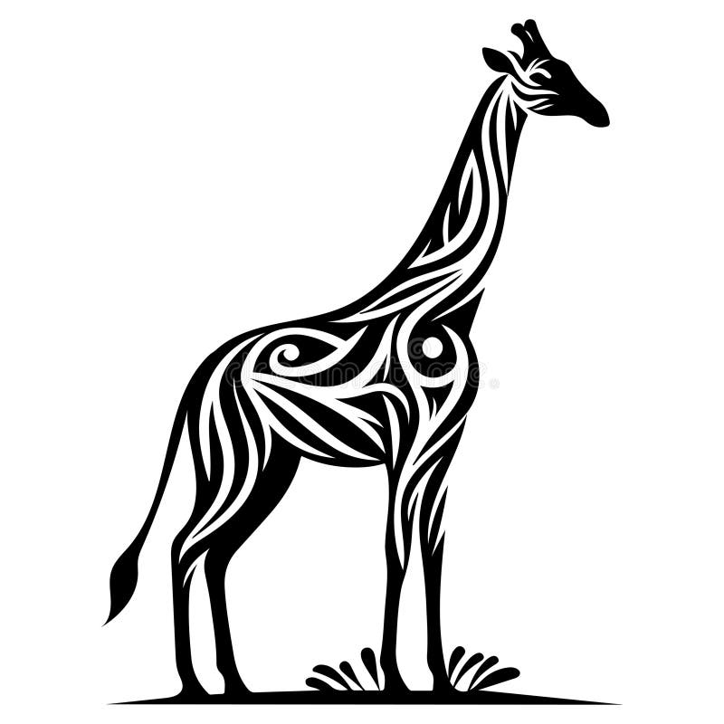 A Stylized Giraffe Silhouette Adorned with Elegant Tribal Patterns ...