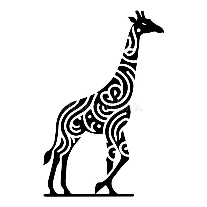 A Stylized Giraffe Silhouette Adorned with Elegant Tribal Patterns ...