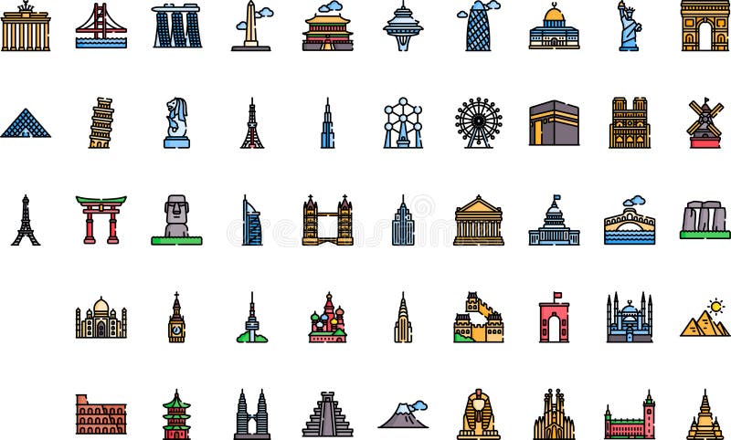Landmarks Monuments Icons High-Quality Vector Icons Collection with ...