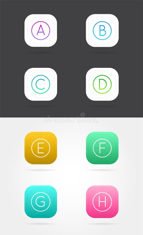 Big Set of App Icon Template with Guidelines. Vector Fresh Colour Stock ...