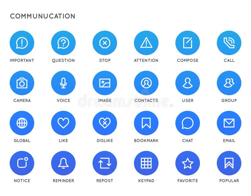 Communication User Interface UI Vector Icon Set. High Quality Minimal ...