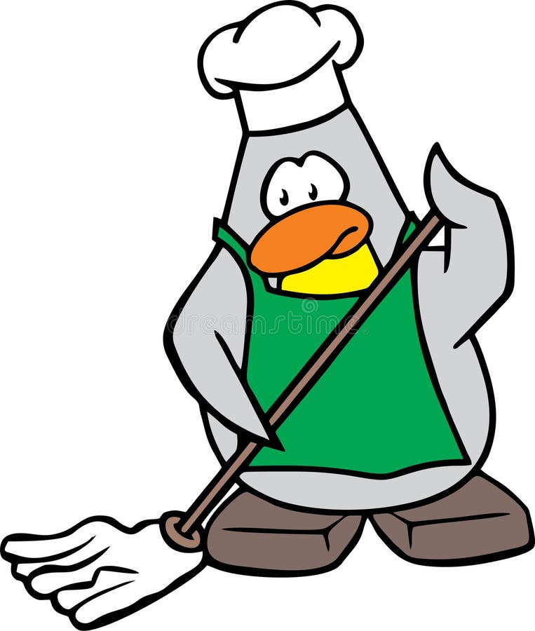 High Quality Vector Illustration of a Penguin Sweeping the Floor Stock ...