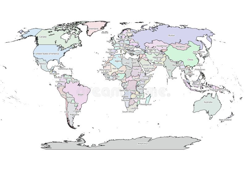 Detailed Vector World Map Illustration with Continents, Borders, and ...