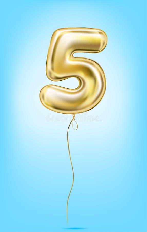 High Quality Vector Image of Gold Balloon Numbers. Digit 5, Five Stock ...