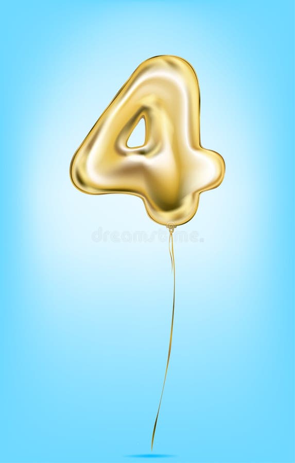 High Quality Vector Image of Gold Balloon Numbers. Digit 4, Four Stock ...