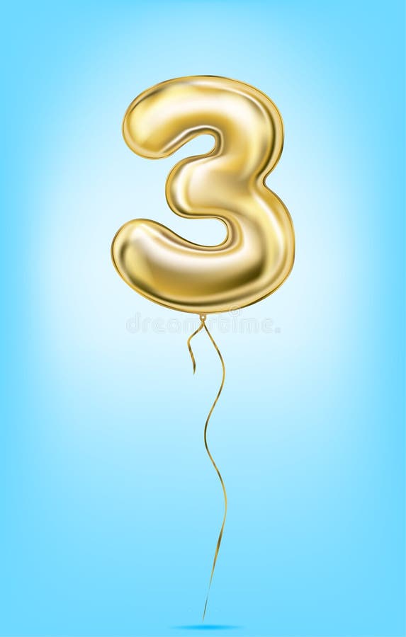 High Quality Vector Image of Gold Balloon Numbers. Digit 3, Three Stock ...