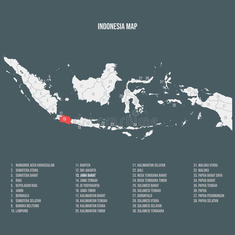 Indonesia Map with 38 Provinces - Jawa Barat Stock Vector ...