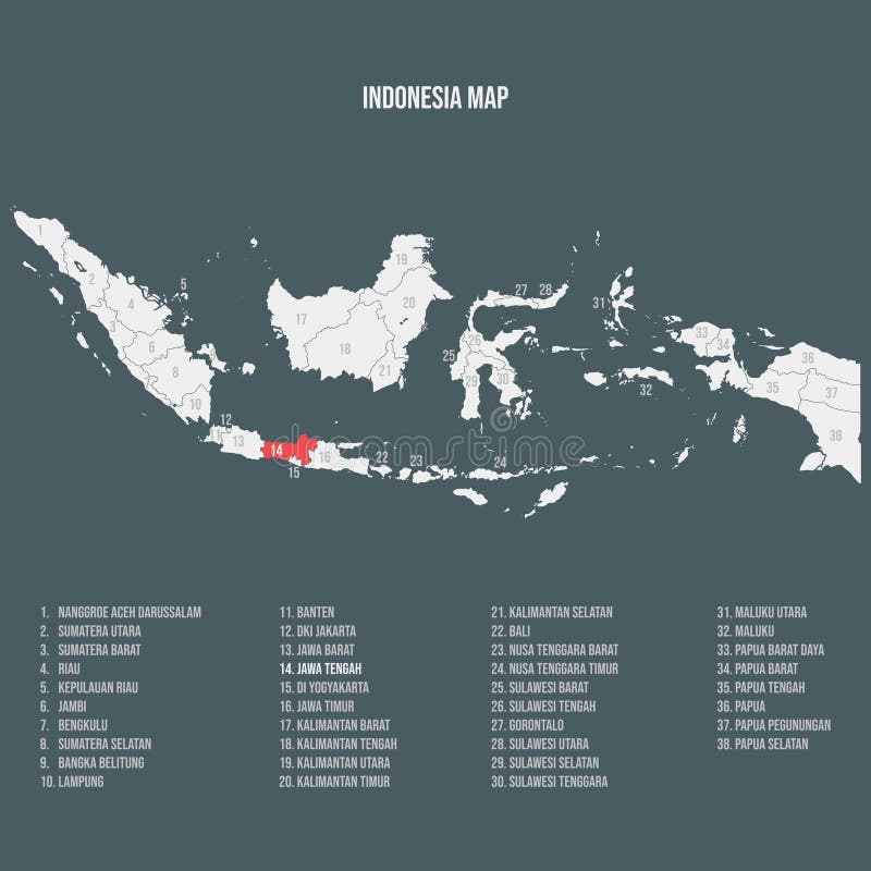 Indonesia Map with 38 Provinces - Jawa Tengah Stock Vector ...