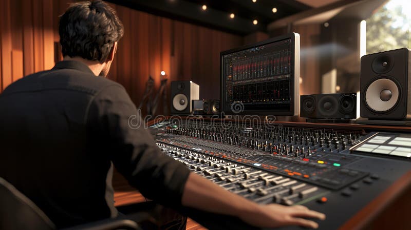 High-quality View of a Sound Engineer Mixing Audio Tracks on a Digital ...