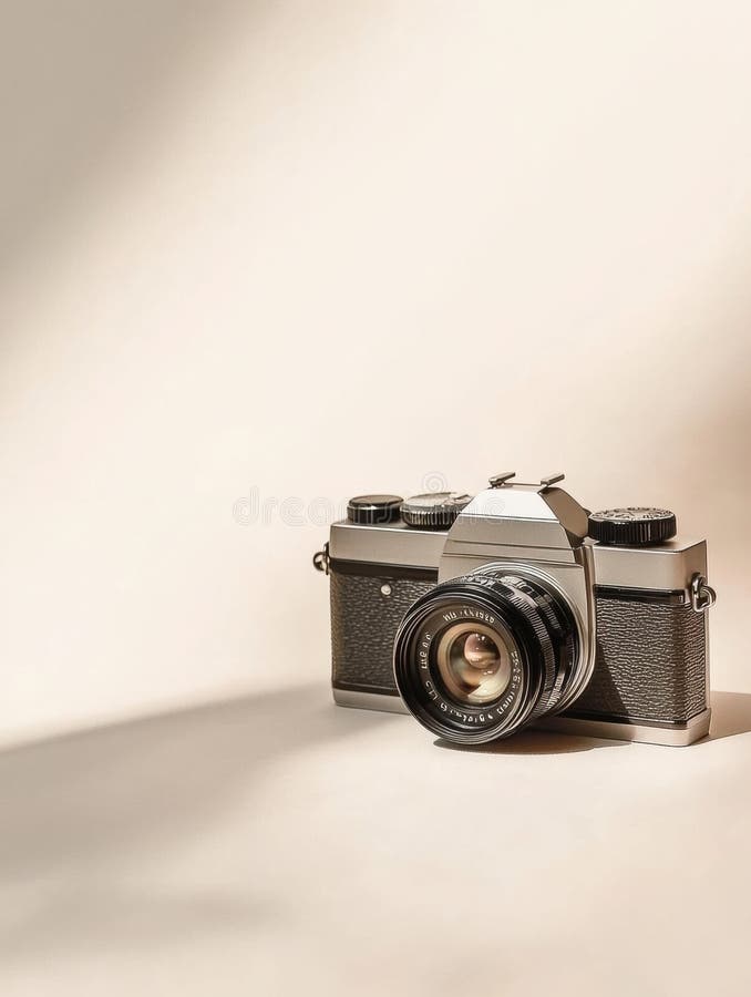High Quality Vintage Camera Positioned on Soft Beige Surface Capturing ...
