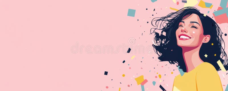 Joyful Woman Portrait with Abstract Background Stock Illustration ...