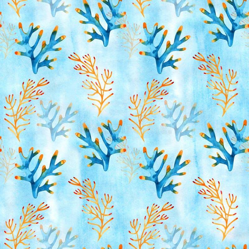 High Quality Watercolor Seamless Pattern with Underwater Life Objects ...