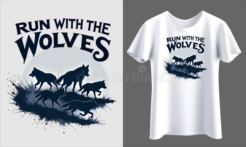High Quality Wolf Pack Running Under the Moon T-Shirt Illustration ...