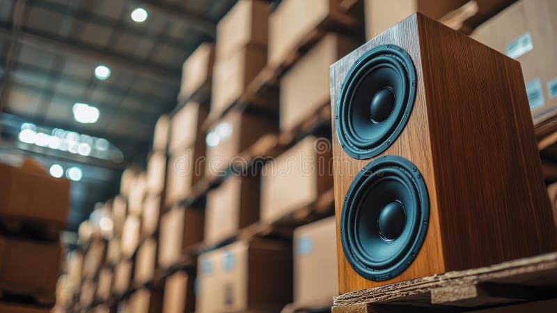 High-quality Wooden Speaker in Warehouse Setting with Stack of ...