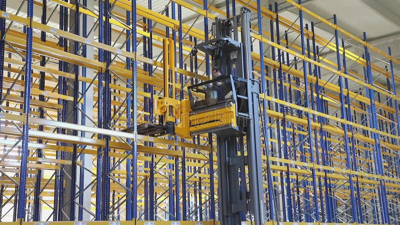 High rack forklift stacker stock video. Video of cabin - 269216437
