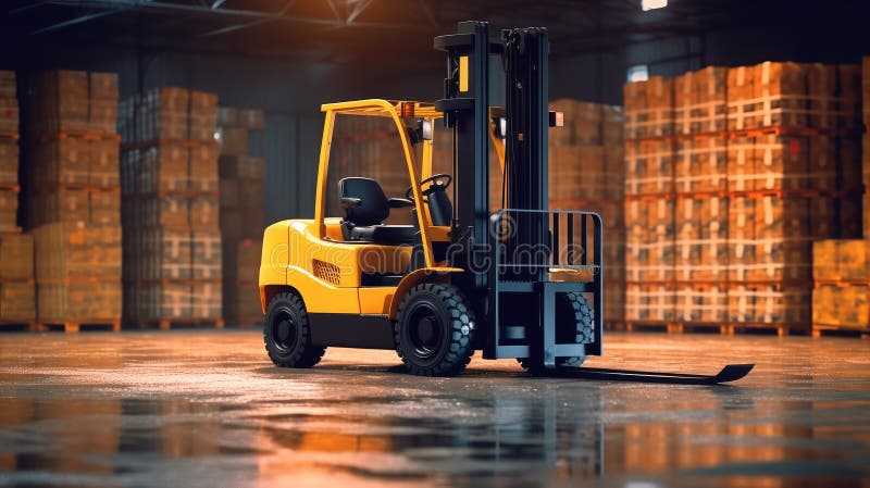 High Rack Stacker Forklift in Distribution Warehouse, Warehouse Full of ...