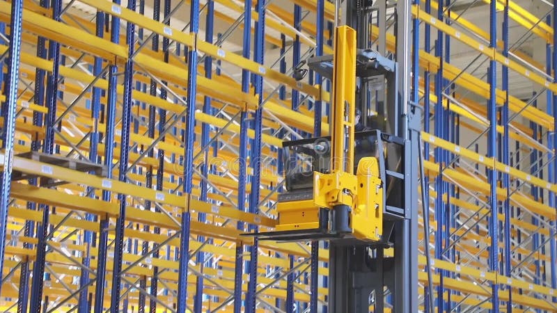 Forklift High Rack Stacker stock video. Video of warehouse - 192566017