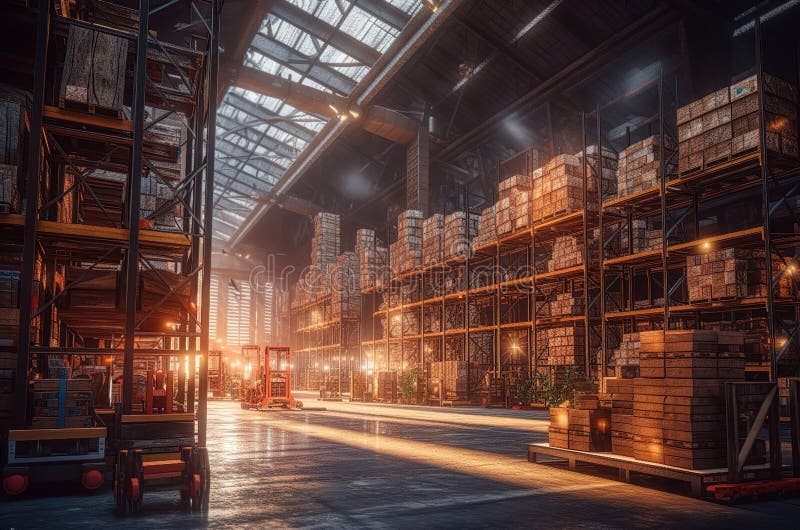 High Racks in the Warehouse of Goods. Stock Illustration - Illustration ...