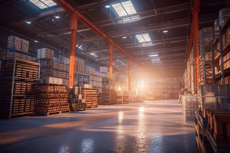 High Racks in the Warehouse of Goods. Stock Illustration - Illustration ...