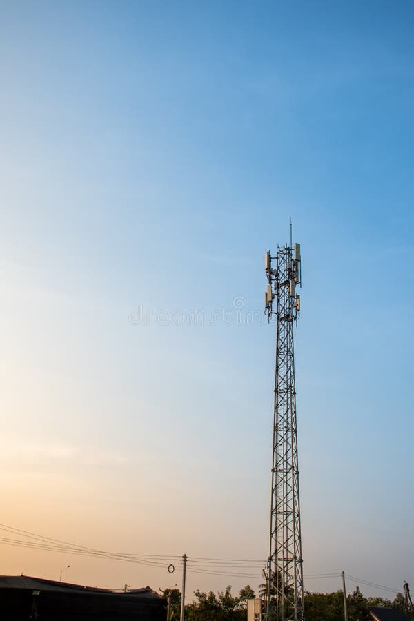 High Radio Tower Againt Blue Sky Stock Image - Image of communication ...