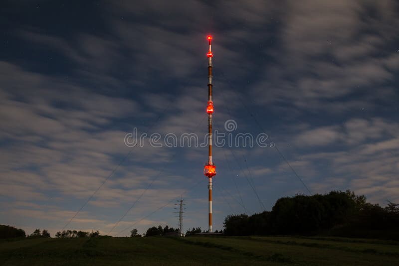 High radio tower at night stock photo. Image of height - 60199500