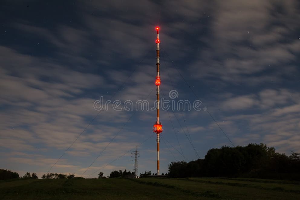 High radio tower at night stock photo. Image of height - 60199500