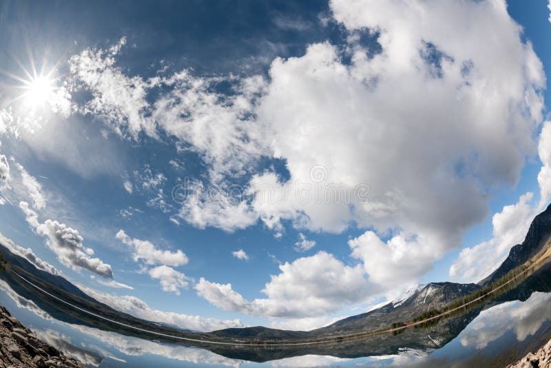 High Reflective Lake in Colorado with Fish Eye Affect Stock Photo ...