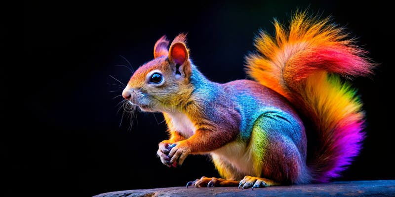 High Regulation Colourful Squirrel and Black Background AI-Generated ...