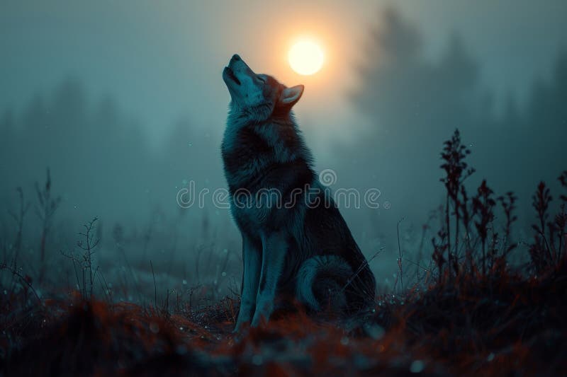 High Res Image of Wolf Silhouette Howling on Cliff Under Moonlight ...