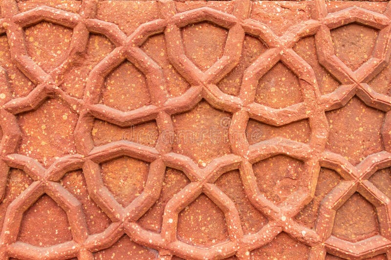 High Res Red Sandstone Inlaid Decorative Panel with Geometric Design of ...