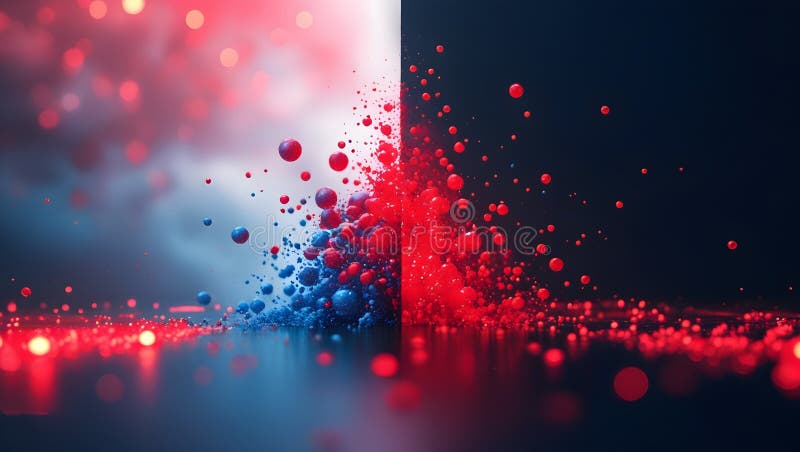 Red Vs Blue Light Collision Abstract Background with Glowing Energy and ...