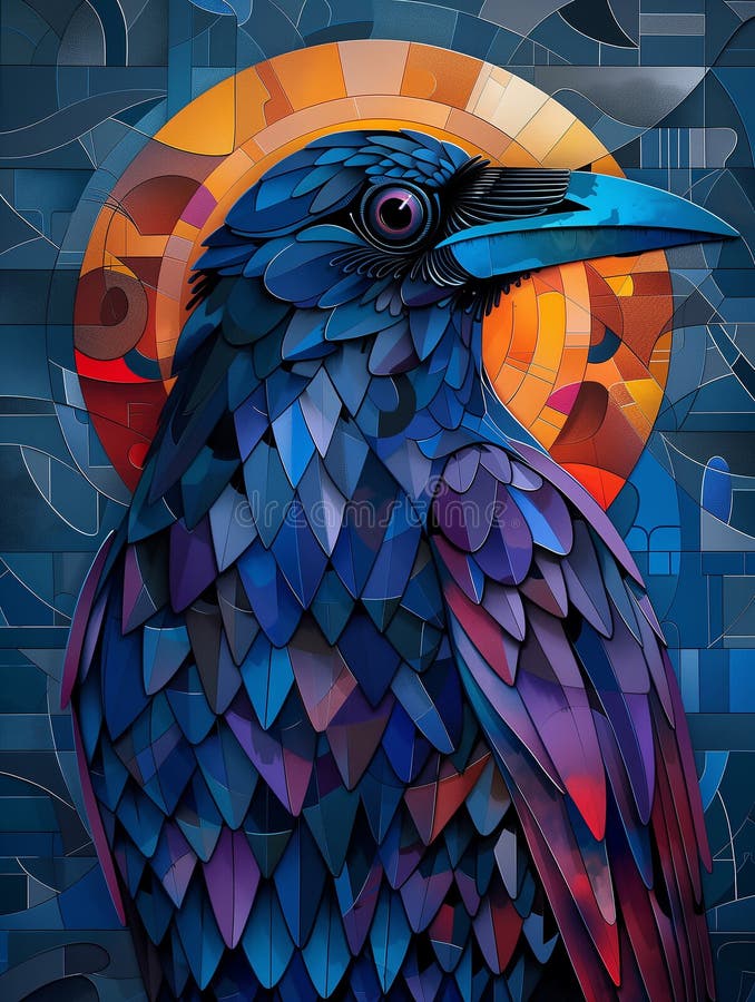 Abstract Geometric Raven Art Intricate Patterned Feathers Symbolizing ...