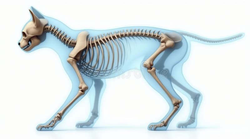 High-Resolution Anatomical Illustration of Cat Skeleton in Standing ...