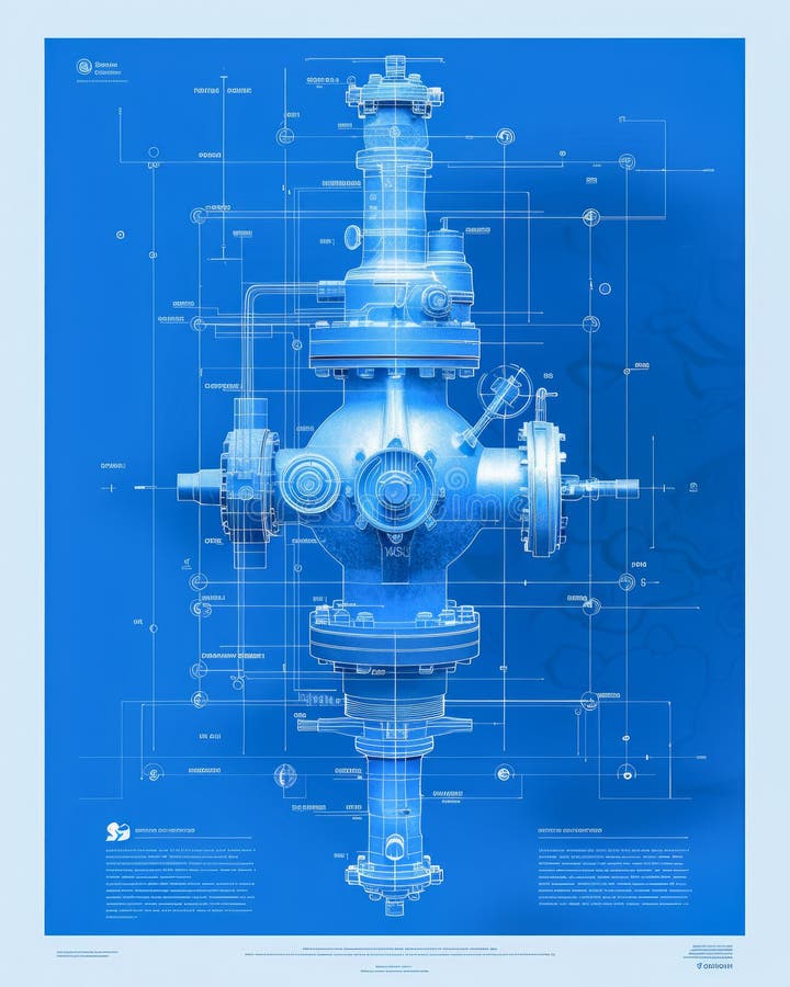High Resolution Blue Print Technical Drawing of Industrial Valve on ...