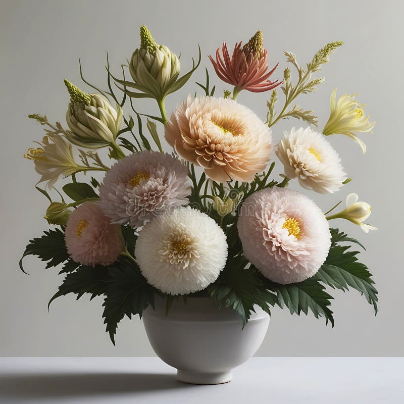 High Resolution Botanical Study Featuring Realistic Floral Bouquet with ...
