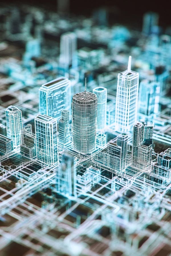 High-resolution CAD Rendering of a City-wide Electrical Grid System ...