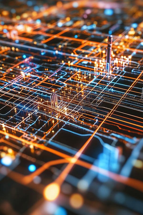 High-resolution CAD Rendering of a City-wide Electrical Grid System ...