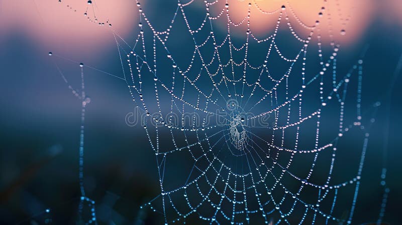 High Resolution Capture of a Dew Drop Covered Spider Web at Dawn Stock ...