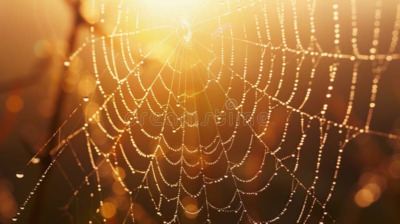 High Resolution Capture of a Dew Drop Covered Spider Web at Dawn Stock ...