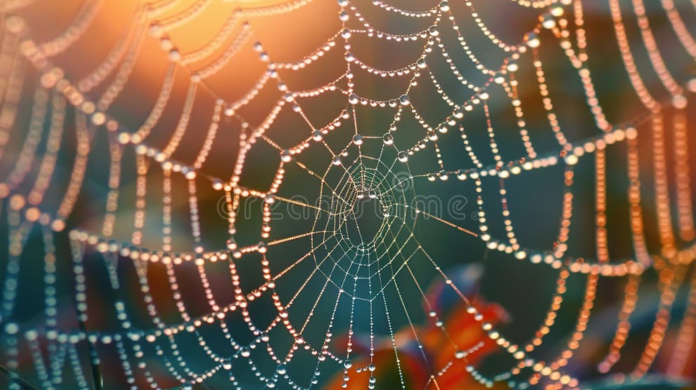 High Resolution Capture of a Dew Drop Covered Spider Web at Dawn Stock ...