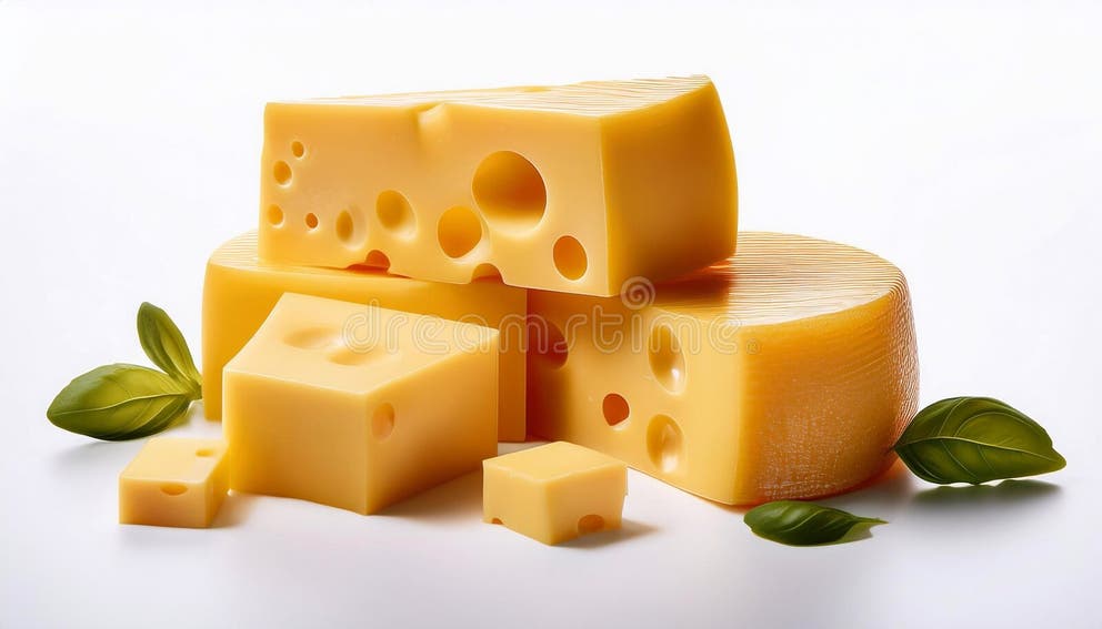 High-Resolution Cheese Dices and Slices Isolated on White Background ...