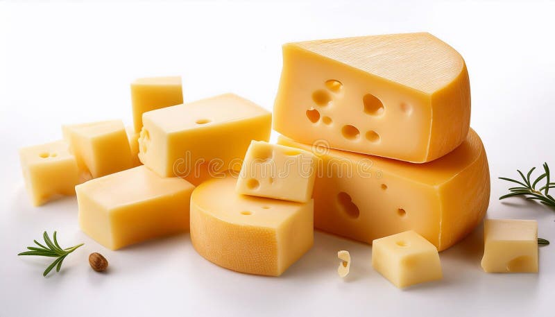 High-Resolution Cheese Dices and Slices Isolated on White Background ...