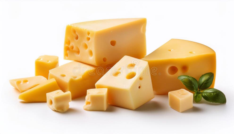 High-Resolution Cheese Dices and Slices Isolated on White Background ...